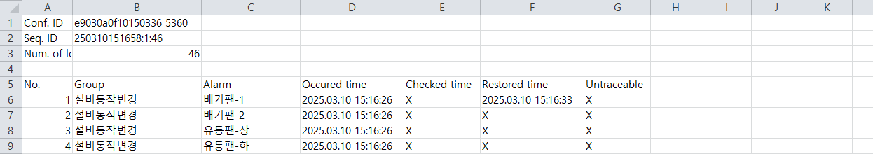 Solution Square : HMI(eXP2-1000D)에서 알람을 USB로 백업시 참조 디바이스도 포함 가능한가요?